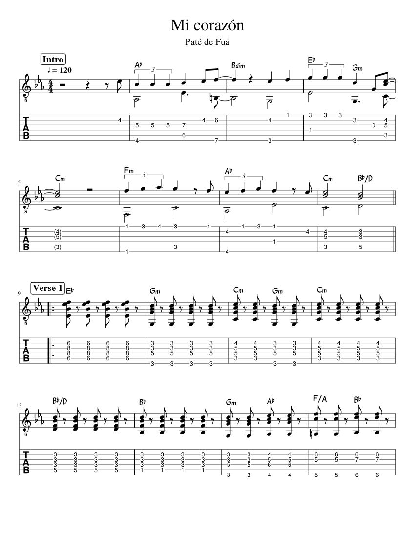 Mi corazón Sheet music for Guitar (Solo) | Download and print in PDF or ...