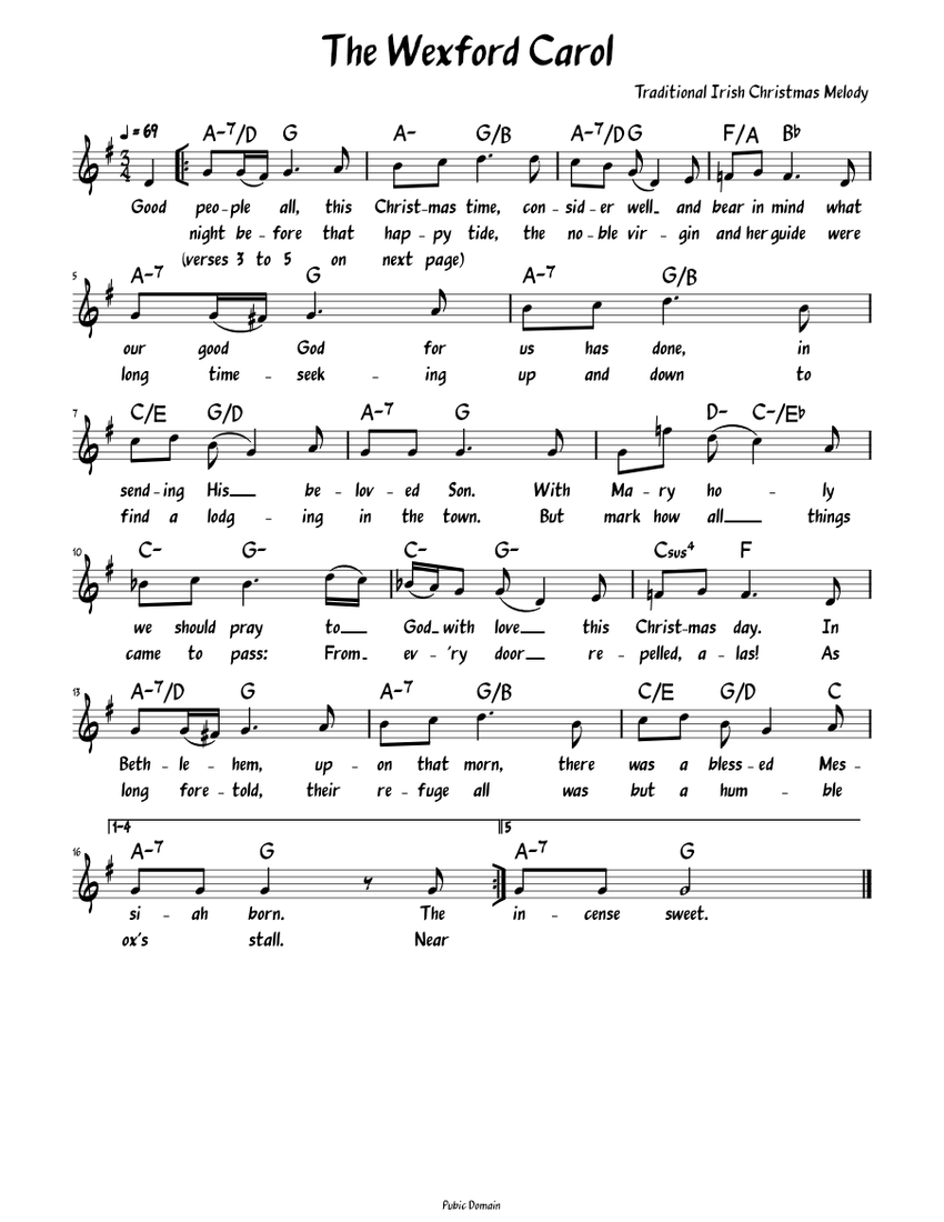 The Wexford Carol (Lead sheet with lyrics ) Sheet music for Piano (Solo ...
