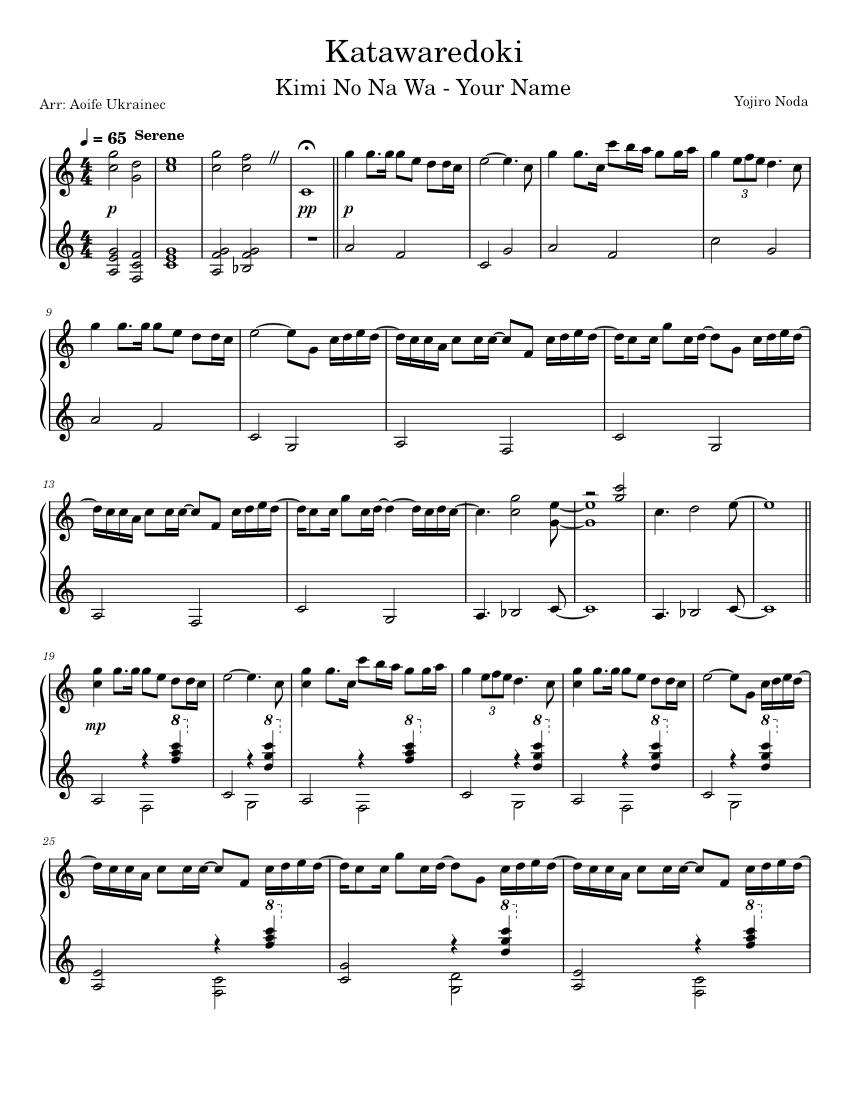 Kataware doki – RADWIMPS Sheet music for Piano (Solo) | Musescore.com