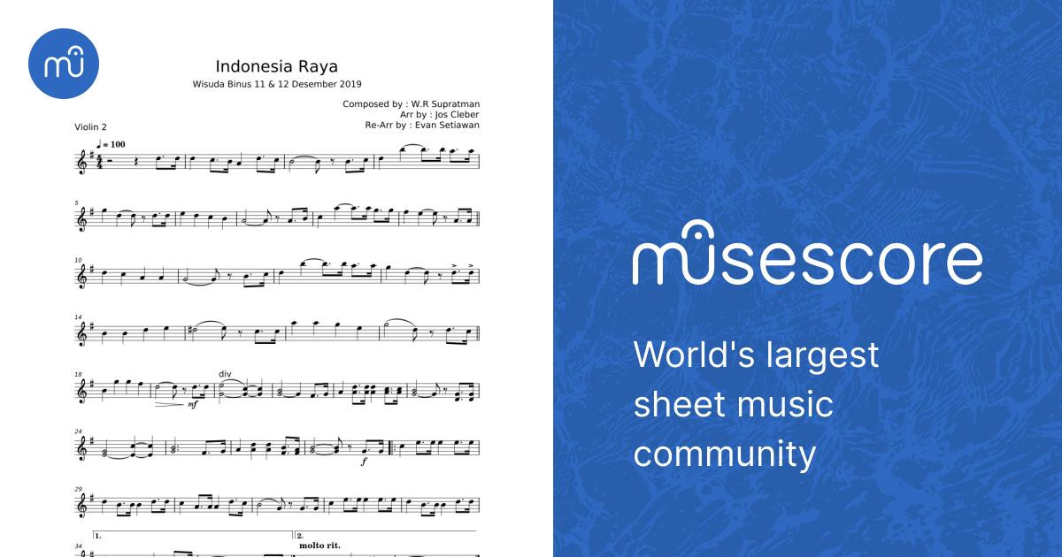 Indonesia Raya - Wage Rudolf Supratman Sheet music for Violin (Solo ...
