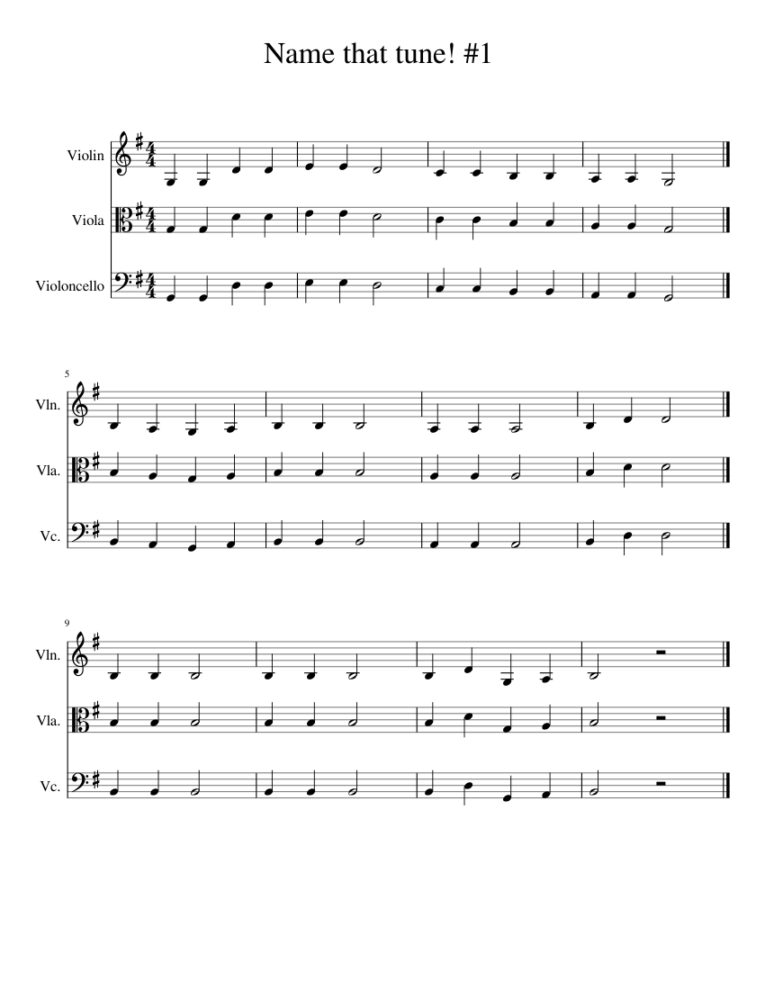 Name that tune! #1 with g notes Sheet music for Violin, Viola, Cello ...