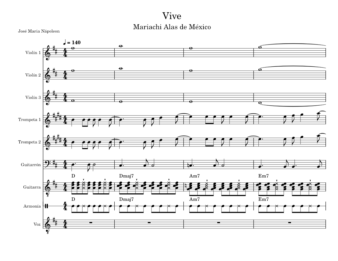 Vive Sheet Music for Tenor, Trumpet in b-flat, Snare drum, Violin ...