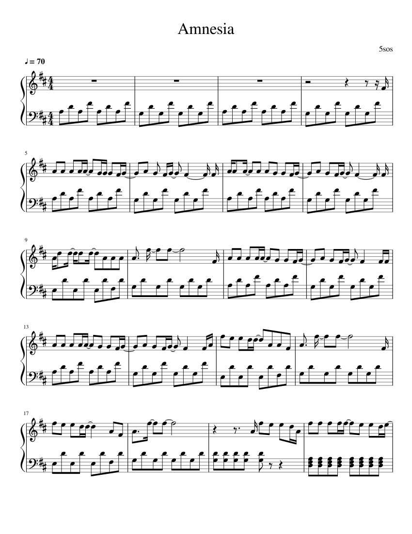Amnesia Sheet music for Piano (Solo) Easy | Musescore.com