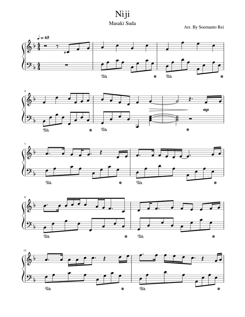 Niji - Masaki Suda (Stand by Me Doraemon 2 ost.) Sheet music for Piano ...