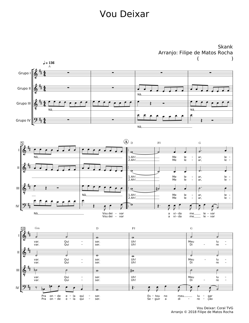 Vou deixar - Skank Sheet Music for Piano, Vocals (Piano Sextet ...