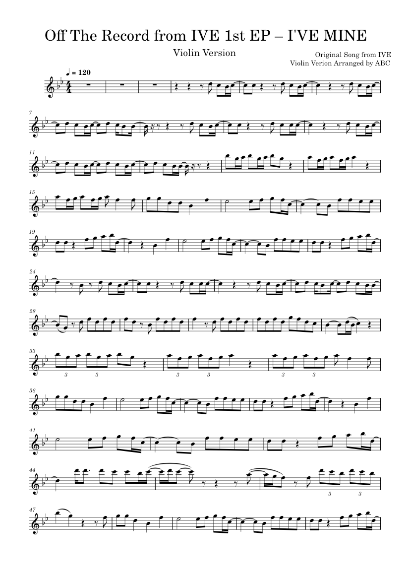 Off The Record Violin Version – IVE (아이브) Sheet music for Violin (Solo ...