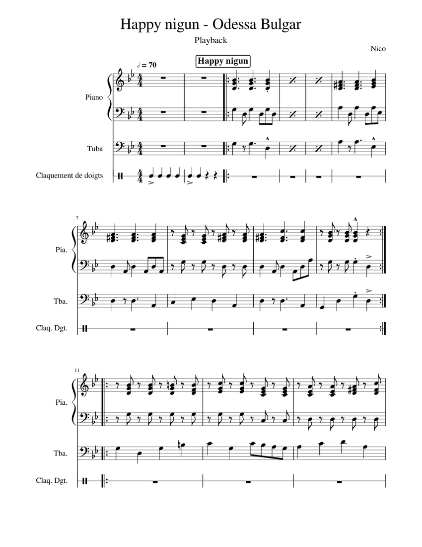 Happy nigun / Odessa Playback Sheet music for Piano, Tuba, Snap (Mixed ...