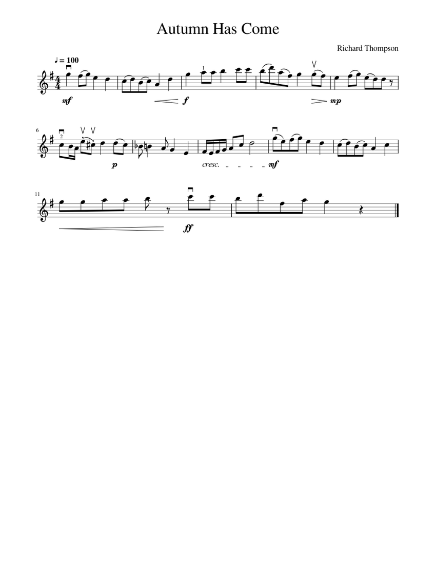 Autumn Has Come – Richard Thompson Autumn Has Come Sheet music for ...