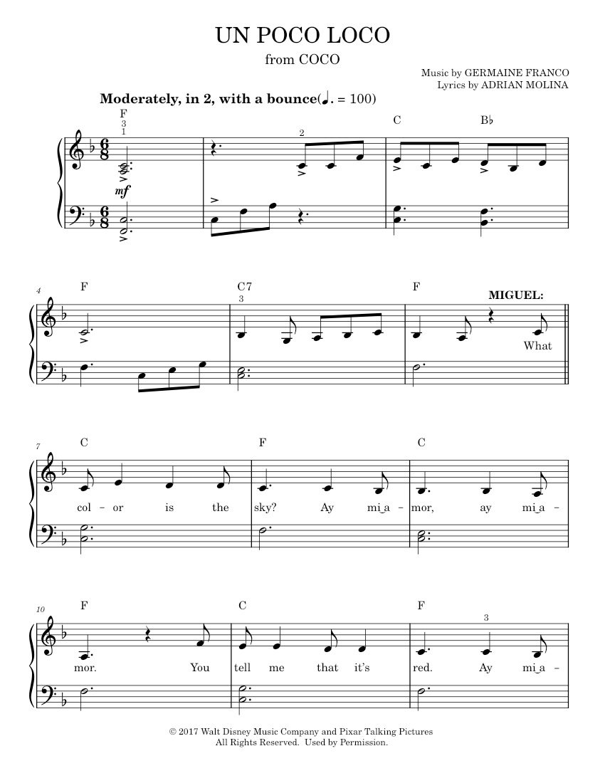 coco - un poco loco Sheet music for Piano by Misc Cartoons Official ...