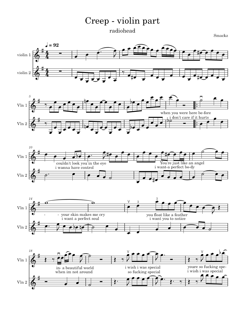 Creep Sheet music for Violin (Mixed Ensemble) | Musescore.com