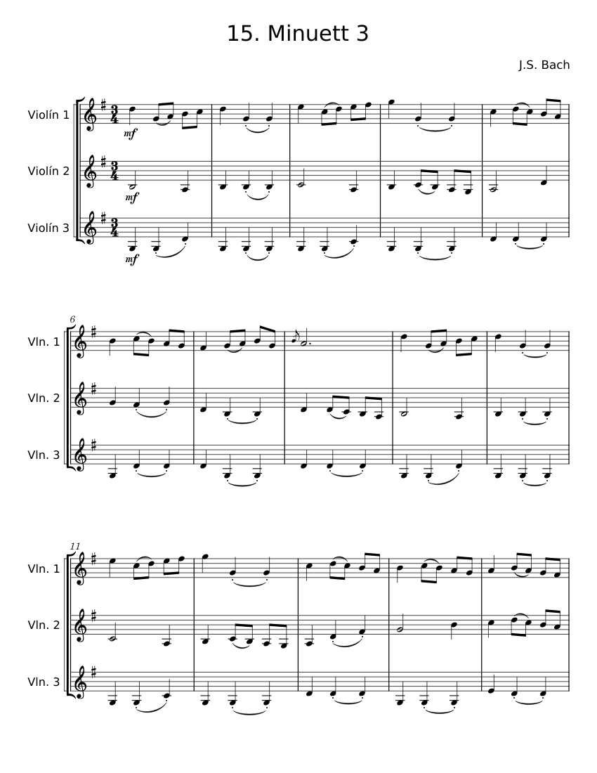 Minuet No.3 - Johann Sebastian Bach Sheet Music for Violin (Mixed Trio) | MuseScore.com