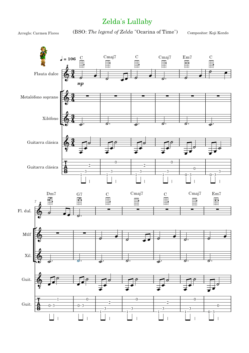 Zelda's Lullaby Sheet Music and Tab with Chords for Vibraphone, Guitar ...