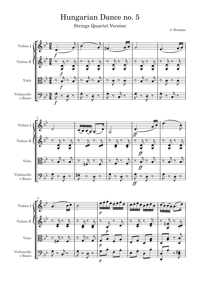 Hungarian Dance No. 5 (Strings Quartet) – Johannes Brahms Sheet Music for Viola, Strings group ...