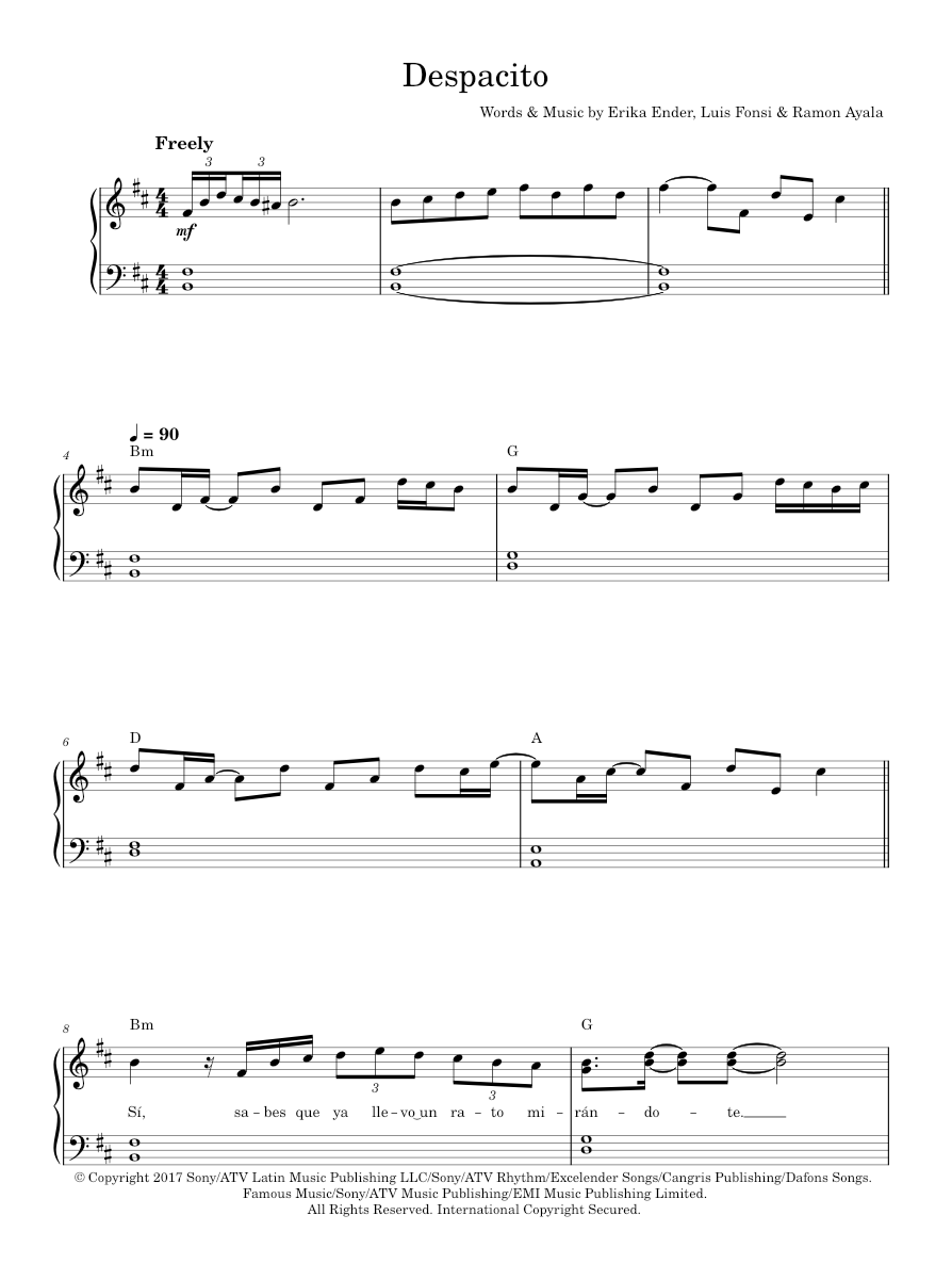 Play Official version of Despacito Sheet Music by Luis Fonsi for Piano ...