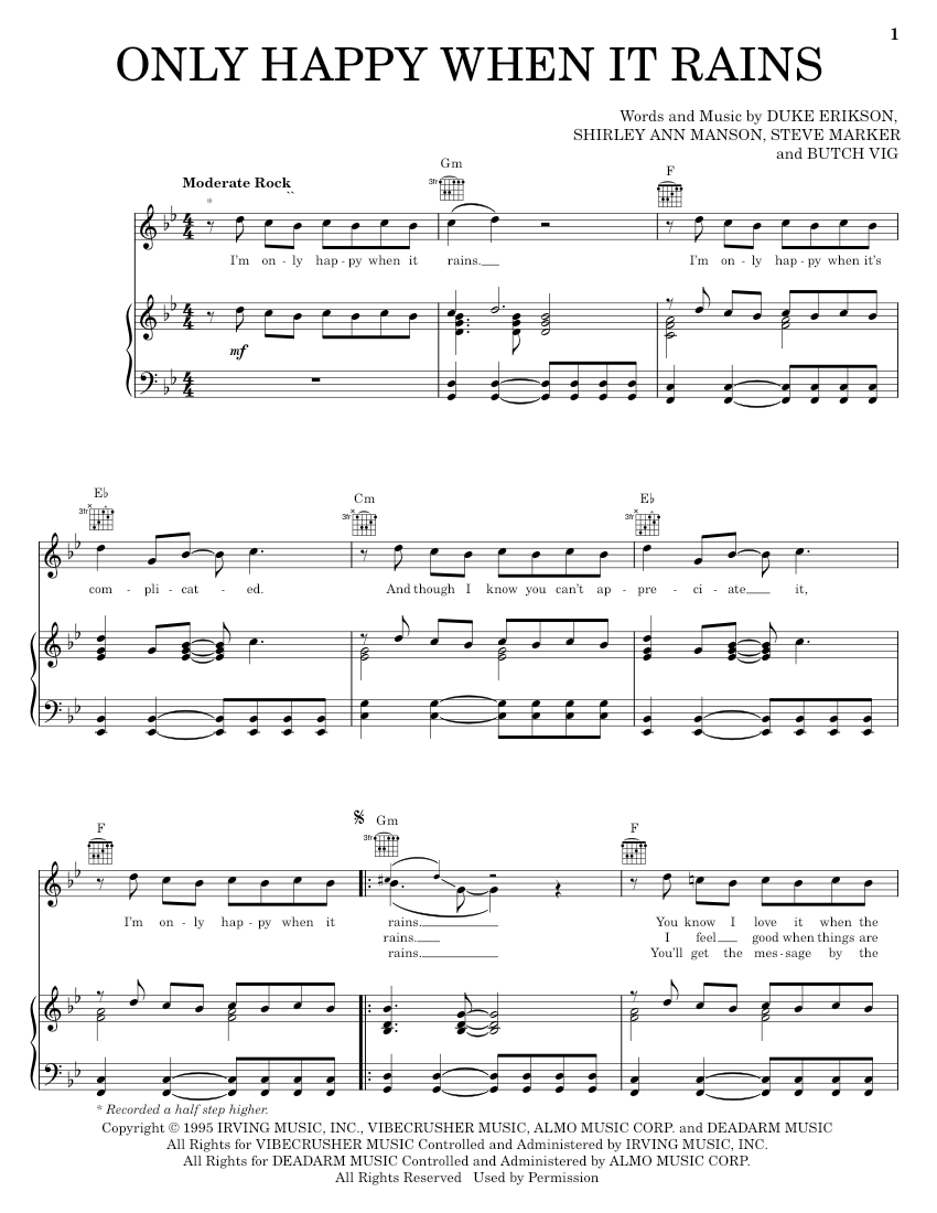 Play Official version of Only happy when it rains sheet music by ...