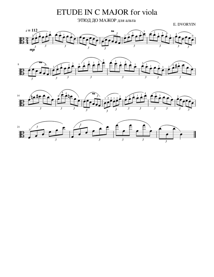 ETUDE IN C MAJOR for viola Sheet music for Viola (String Methods ...