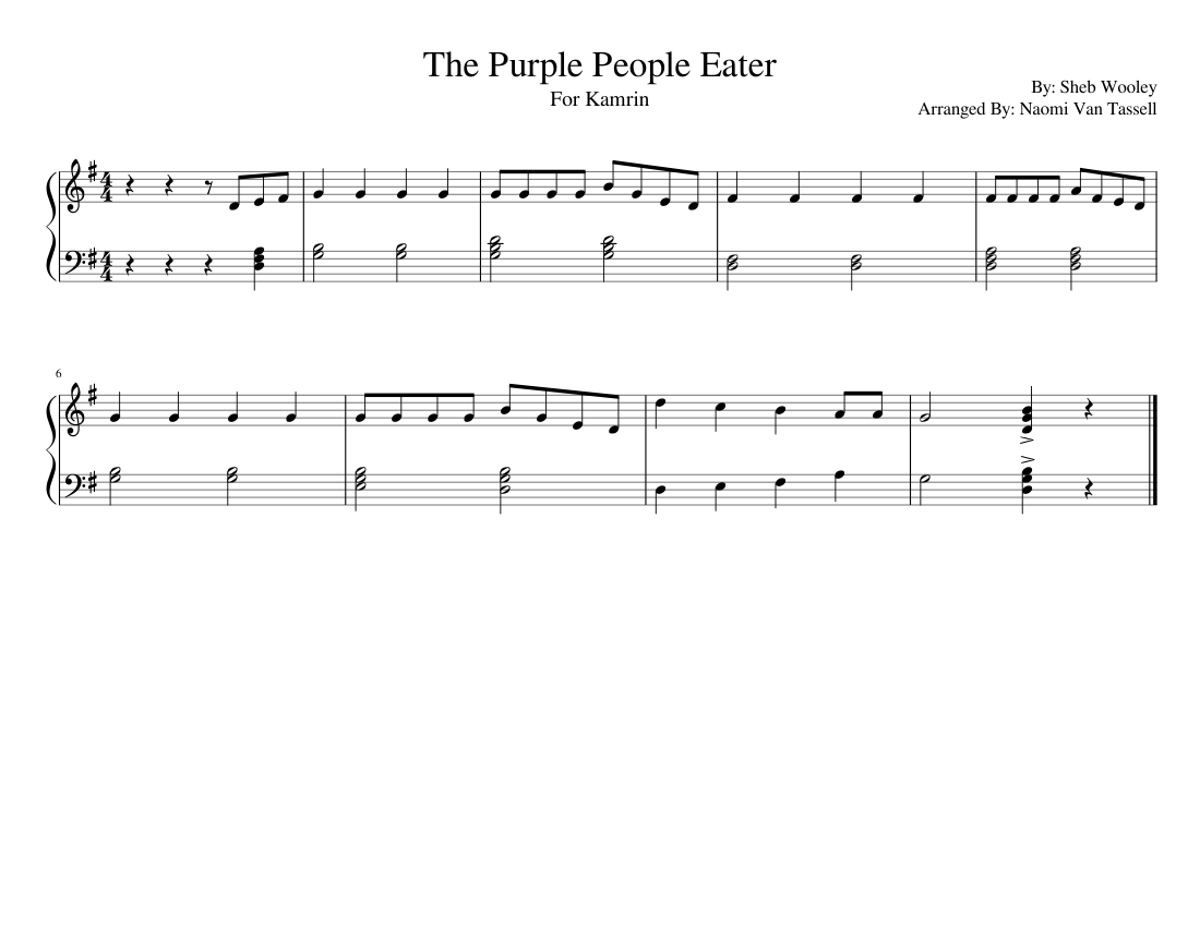 The Purple People Eater Sheet music for Piano (Solo) Easy | Musescore.com