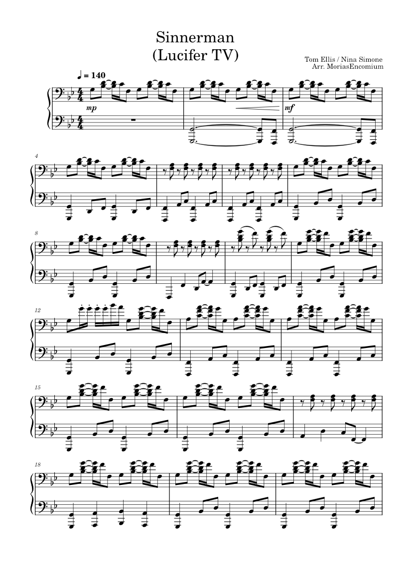 Sinnerman – Lucifer TV (Intermediate) Sheet Music for Piano (Solo ...