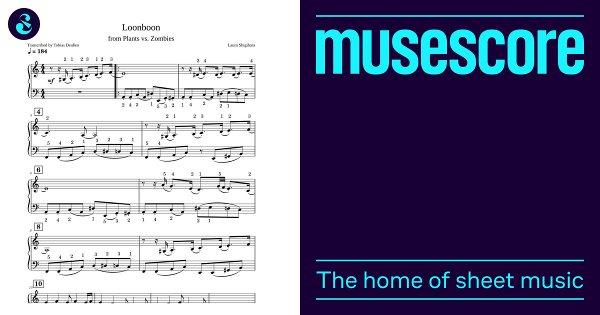 Plants vs Zombies - Loonboon – Laura Shigiara 13 Sheet music for Piano ...