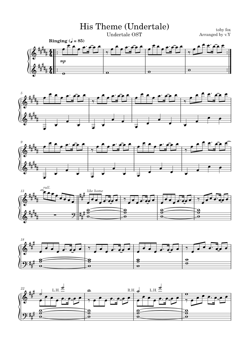 Undertale (His Theme) – Toby Fox Sheet music for Piano (Solo ...