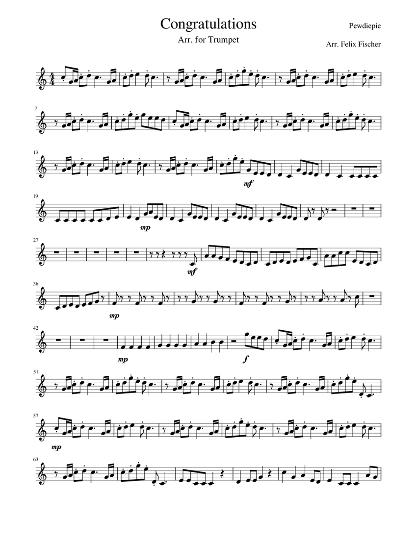 Congratulations - Pewdiepie Sheet music for Trumpet in b-flat (Solo ...