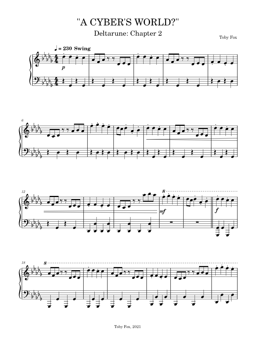 A CYBER'S WORLD? (Deltarune: Chapter 2) Sheet music for Piano (Solo) | Musescore.com