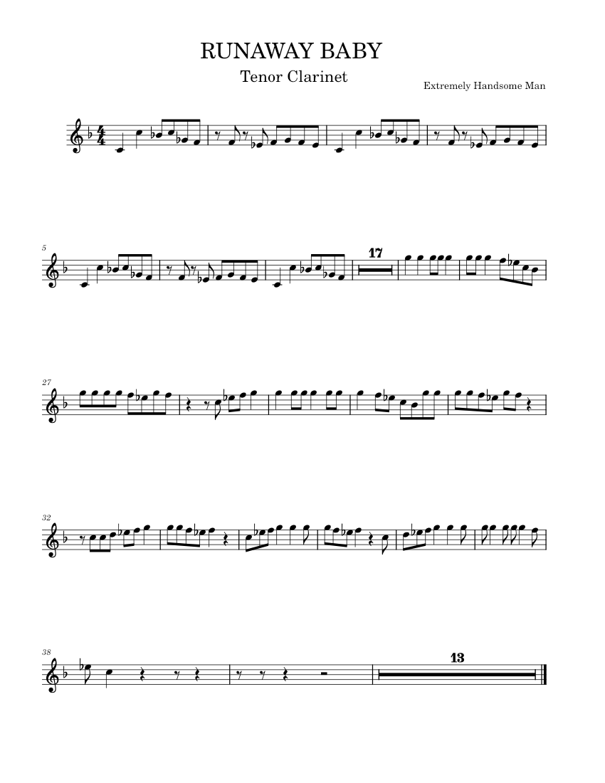 RUNAWAY BABY Sheet music for Clarinet bass (Solo) | Musescore.com