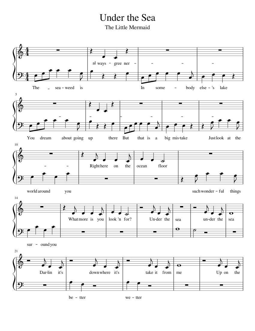 Under the Sea - Kids Beginner Sheet music for Piano (Solo) | Musescore.com