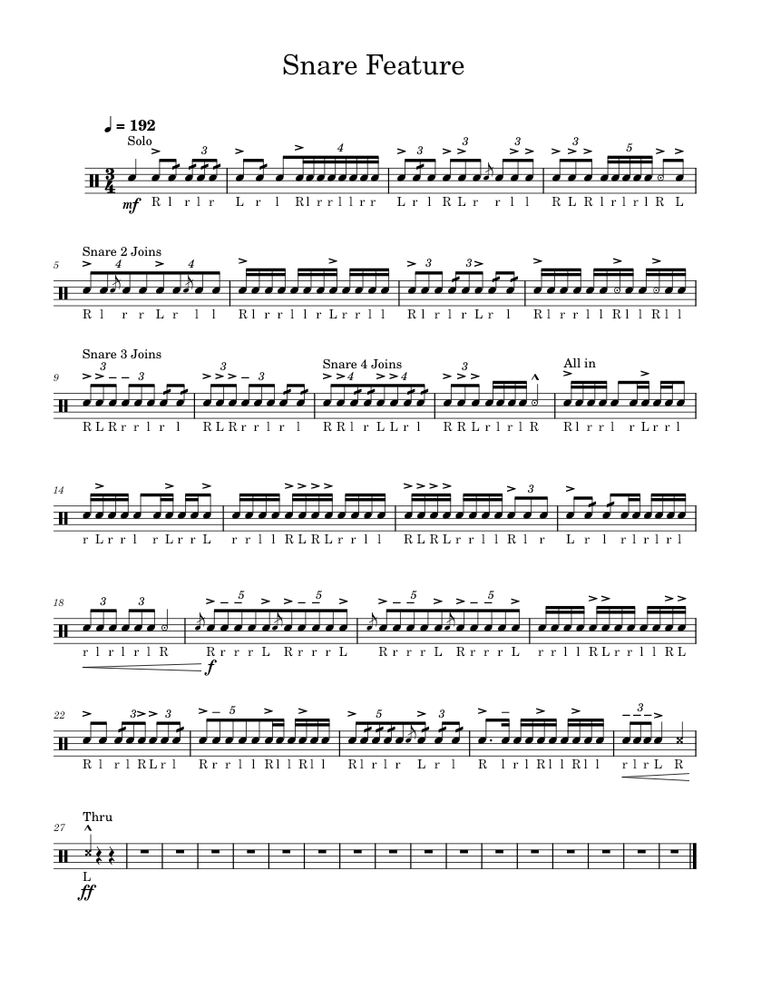 Snare Feature Sheet Music for Snare drum (Solo) | MuseScore.com