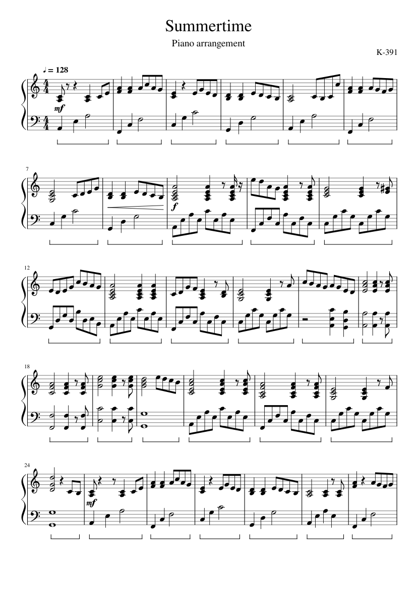 Summertime - K-391 Sheet Music for Piano (Solo) easy | MuseScore.com