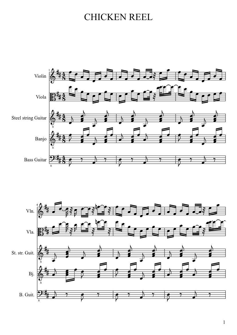 Chicken Reel Sheet Music for Violin, Viola (String Duet) | MuseScore.com