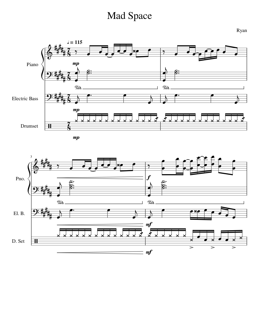 Mad Space Sheet music for Piano, Bass guitar, Drum group (Mixed Trio ...