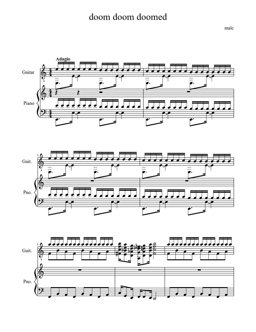 doom doom doomed Sheet music for Piano, Guitar (Mixed Duet) | Musescore.com