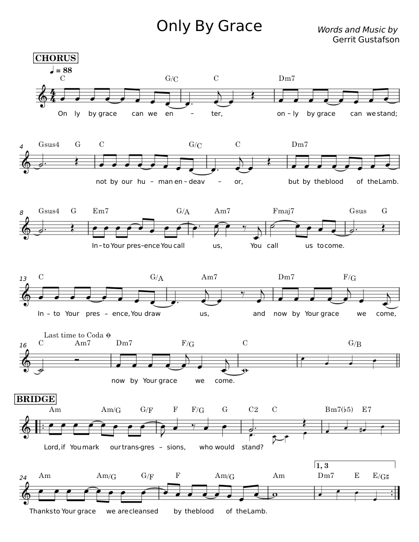Only by grace - Gerrit Gustafson Sheet music for Synthesizer (Solo ...