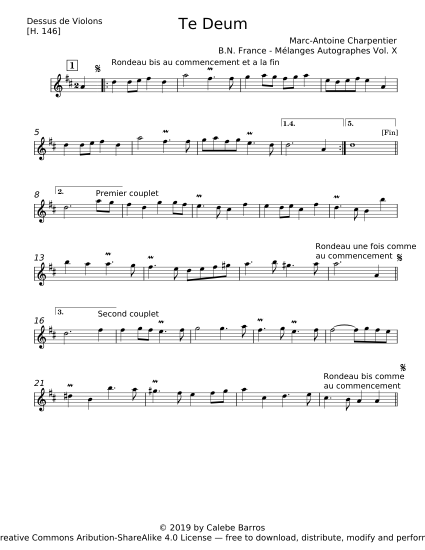 Te Deum, H.146 - Marc-Antoine Charpentier Sheet music for Violin (String Duet) | Musescore.com