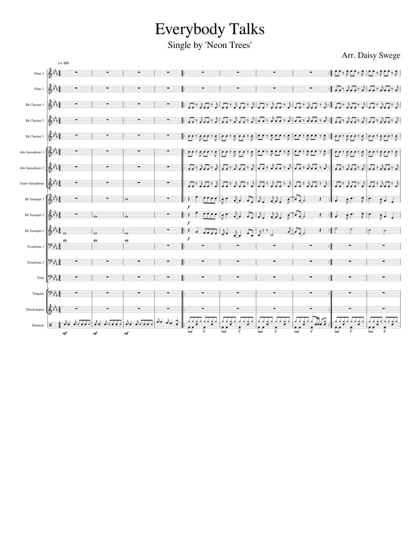 Everybody Talks-Neon Trees (WIP) Sheet Music for Trombone, Tuba, Flute ...