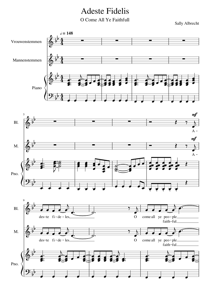 Adeste_Fideles Sheet music for Piano, Vocals, Female, Male (Mixed Quartet) | Musescore.com