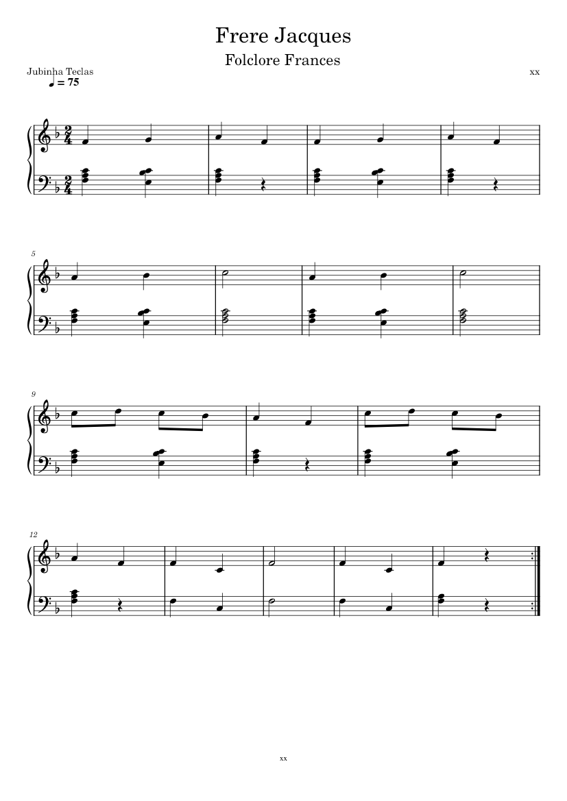 Frère Jacques – Jean-Philippe Rameau Sheet Music for Piano (Solo) Easy ...