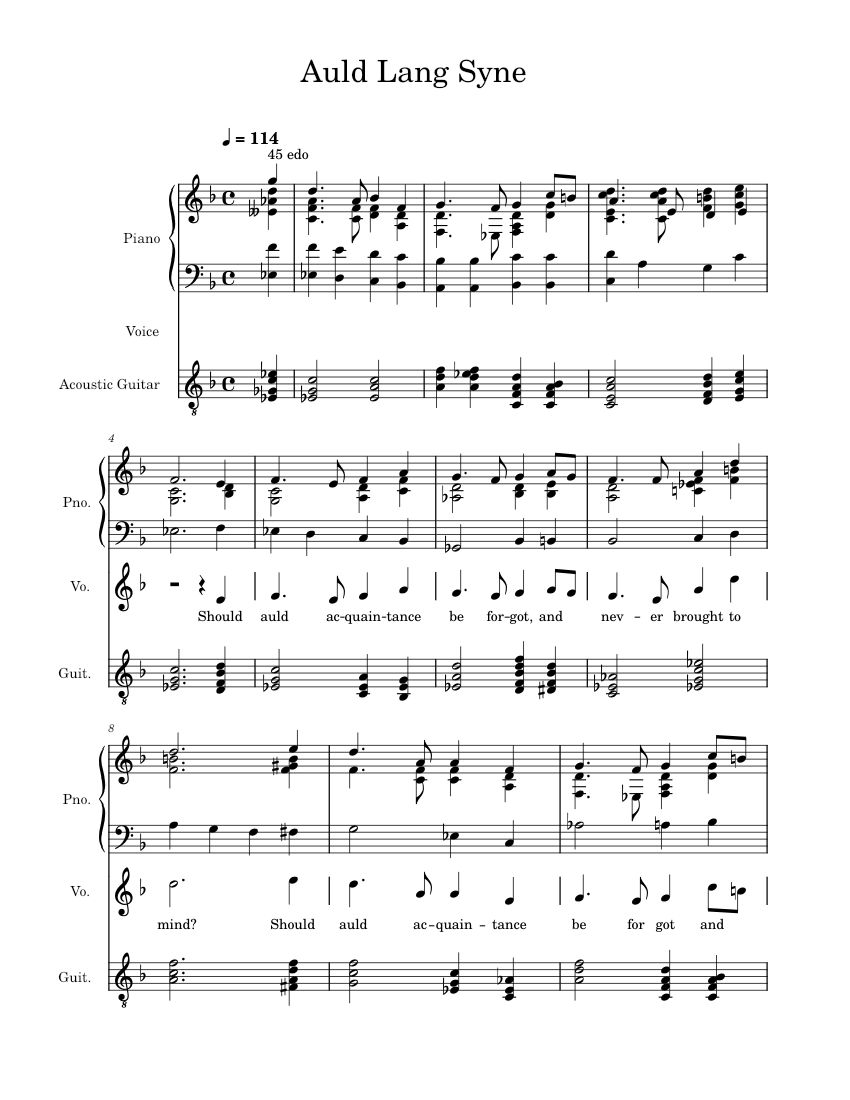 Auld Lang Syne – words Robert Burns Sheet music for Piano, Vocals, Guitar (Piano-Voice-Guitar ...