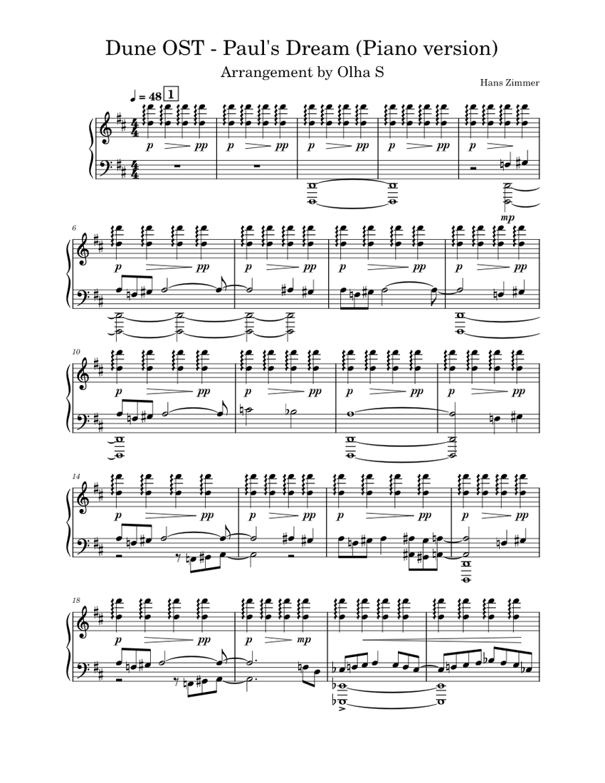 Paul's Dream - Dune OST – Hans Zimmer Sheet music for Piano (Solo ...