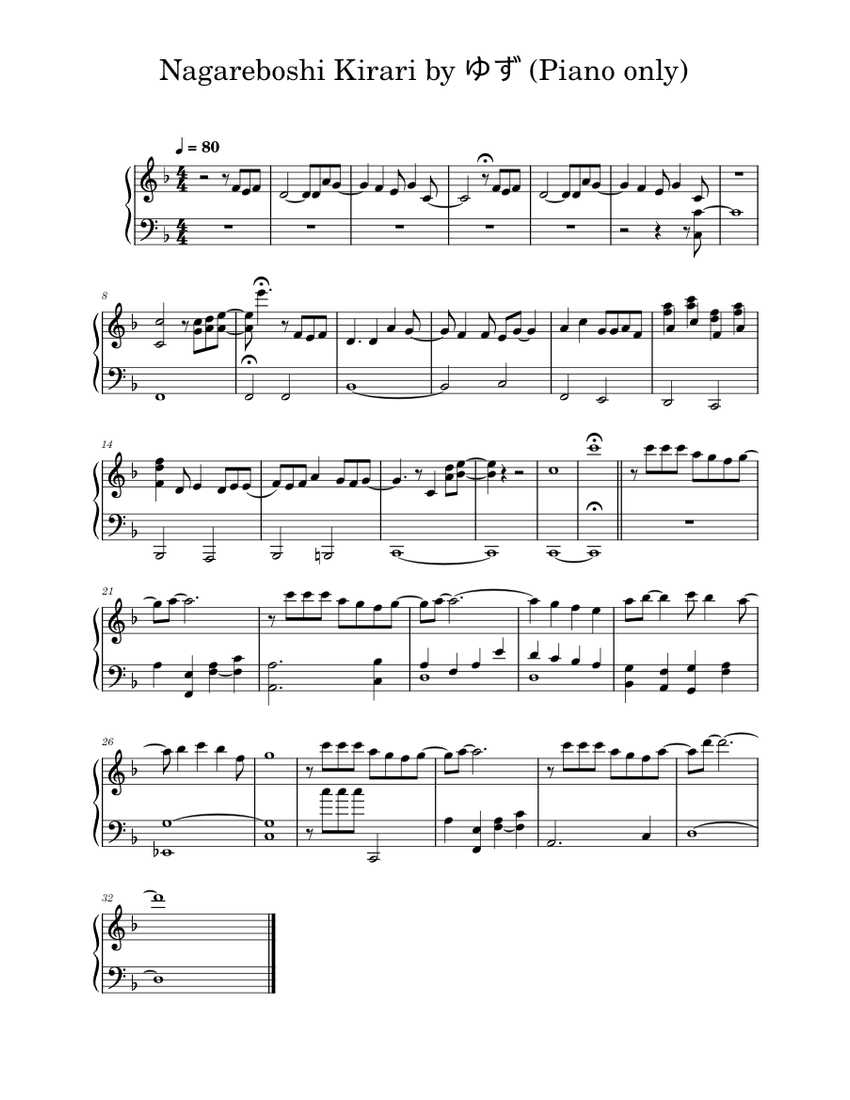 Nagareboshi Kirari – ゆず (Yuzu) Nagareboshi Kirari by ゆず (Piano only ...