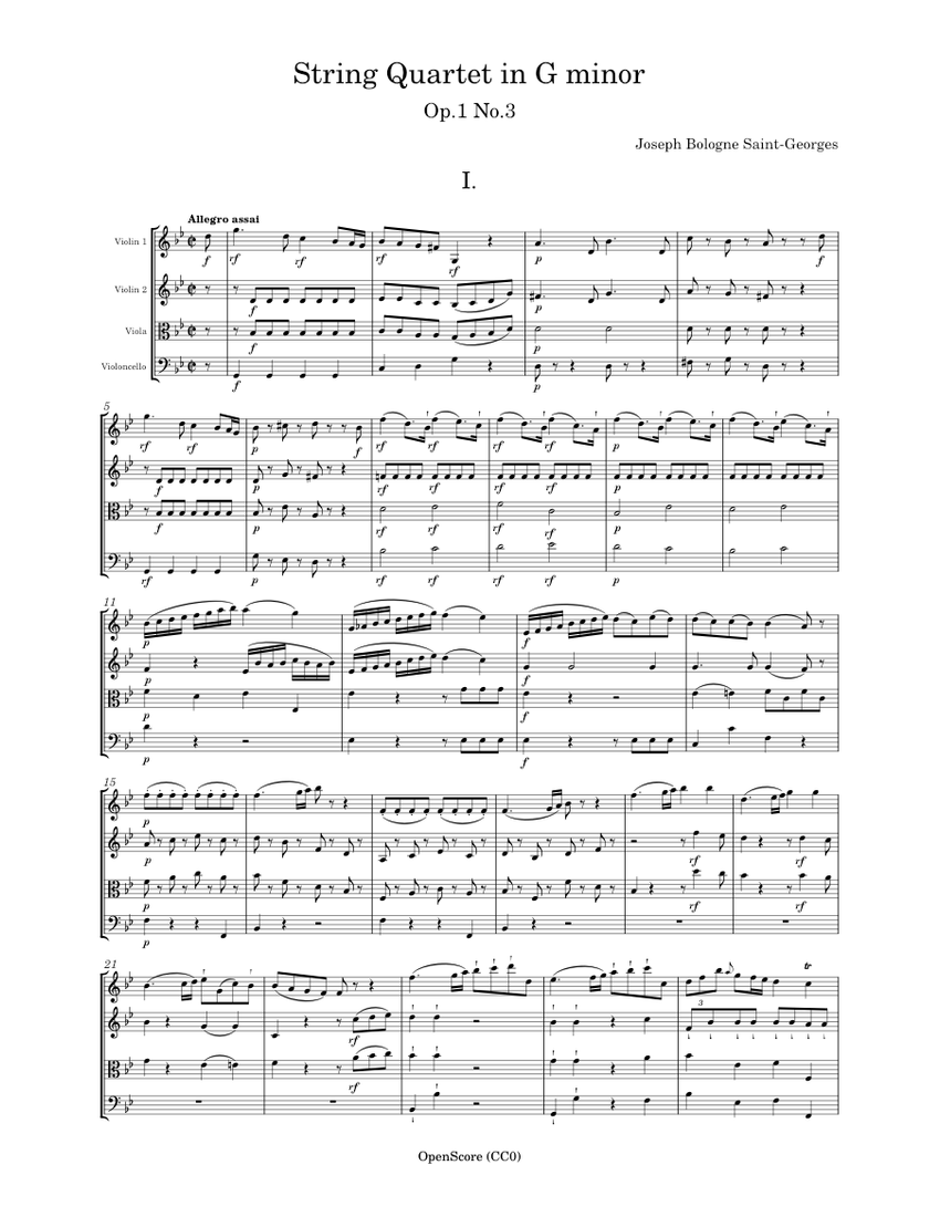 String Quartet in G minor, Op.1 No.3 – Joseph Bologne Saint-Georges - TEMPLATE Sheet music for ...