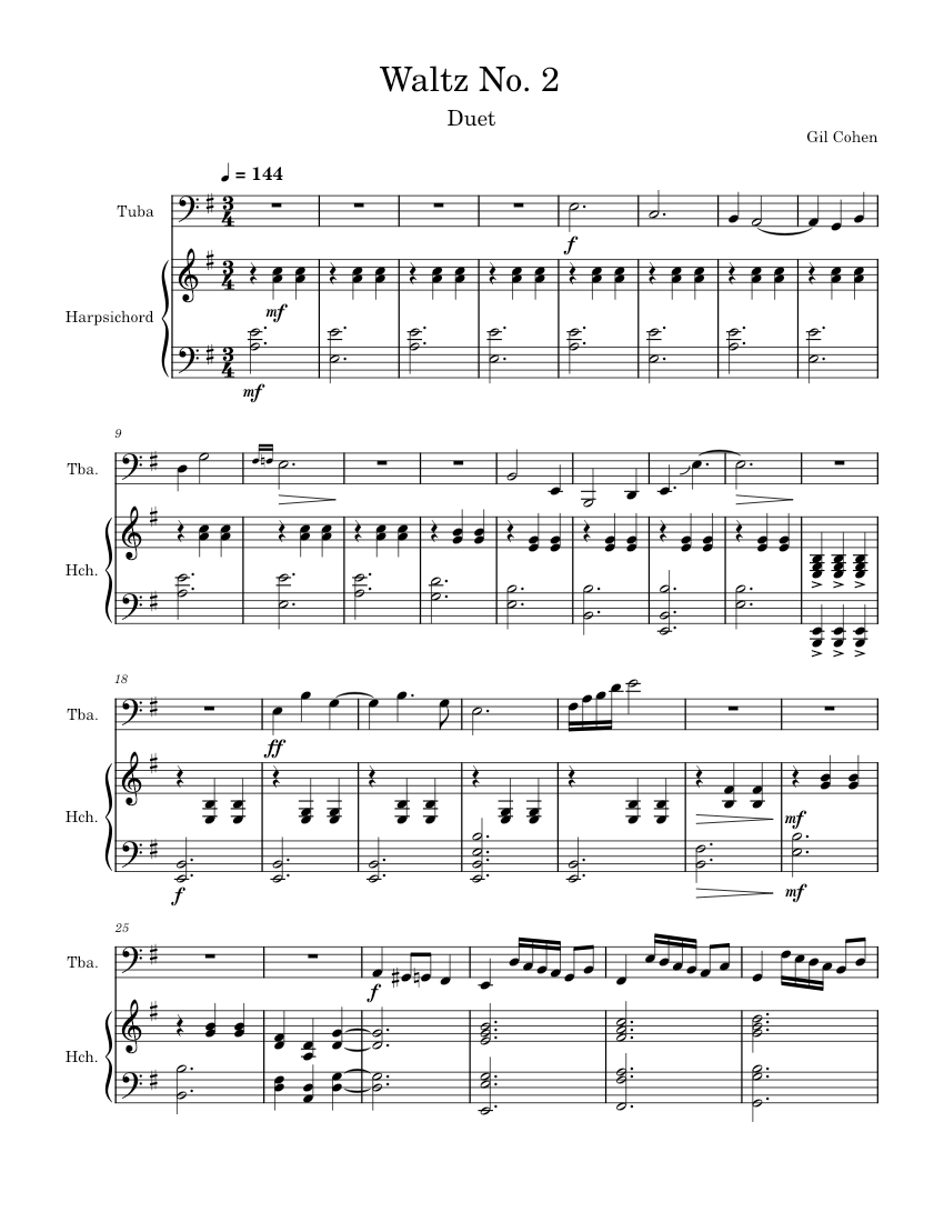 Waltz No 2 Sheet music for Harpsichord, Tuba (Piano Duo) | Musescore.com