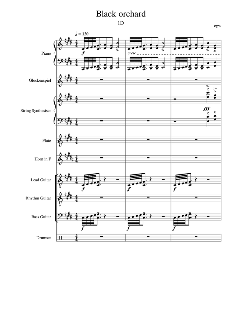 Black orchard Sheet music for Piano, Flute, French horn, Glockenspiel ...
