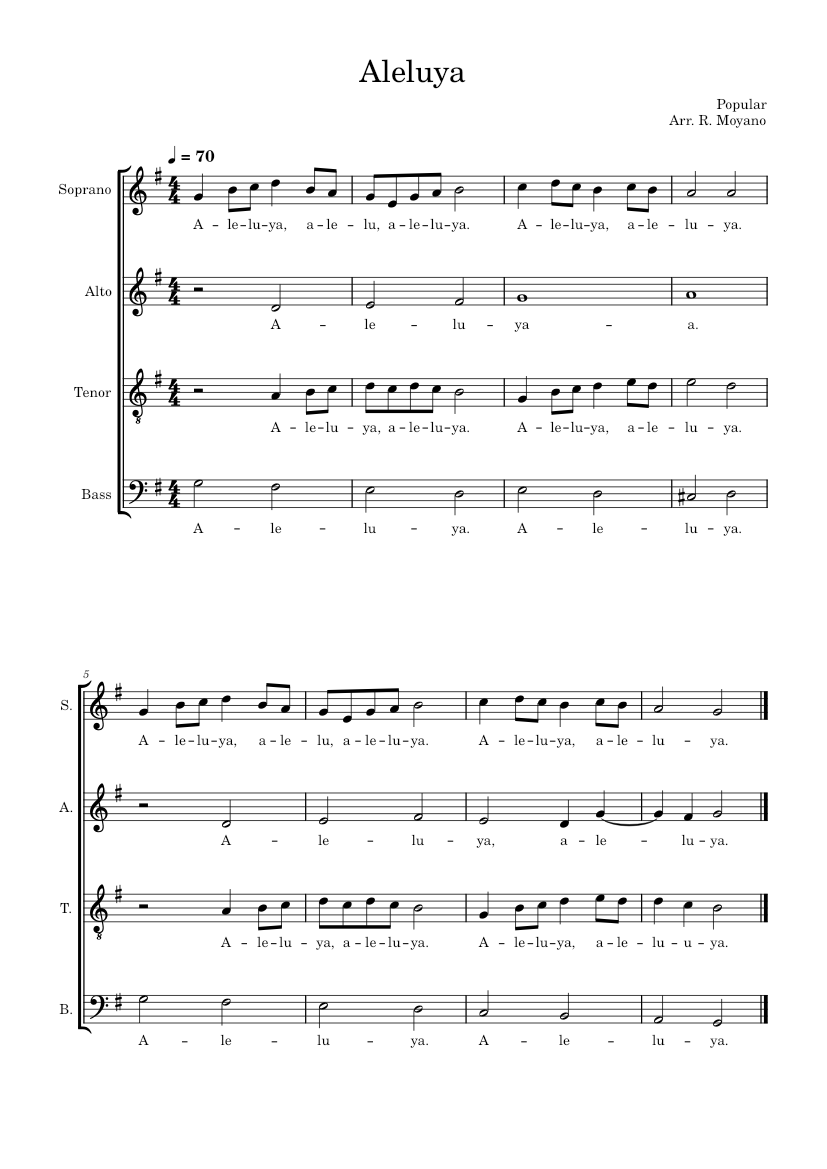 Aleluya – Popular Aleluya (Arr. Rafael Moyano) Sheet music for Soprano ...