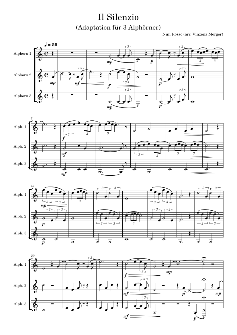 Il silenzio – Nini Rosso (Adaptation für Alphorn-Trio) Sheet music for ...
