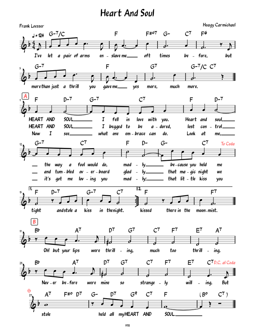 Heart And Soul (Lead sheet with lyrics ) Sheet music for Piano (Solo ...