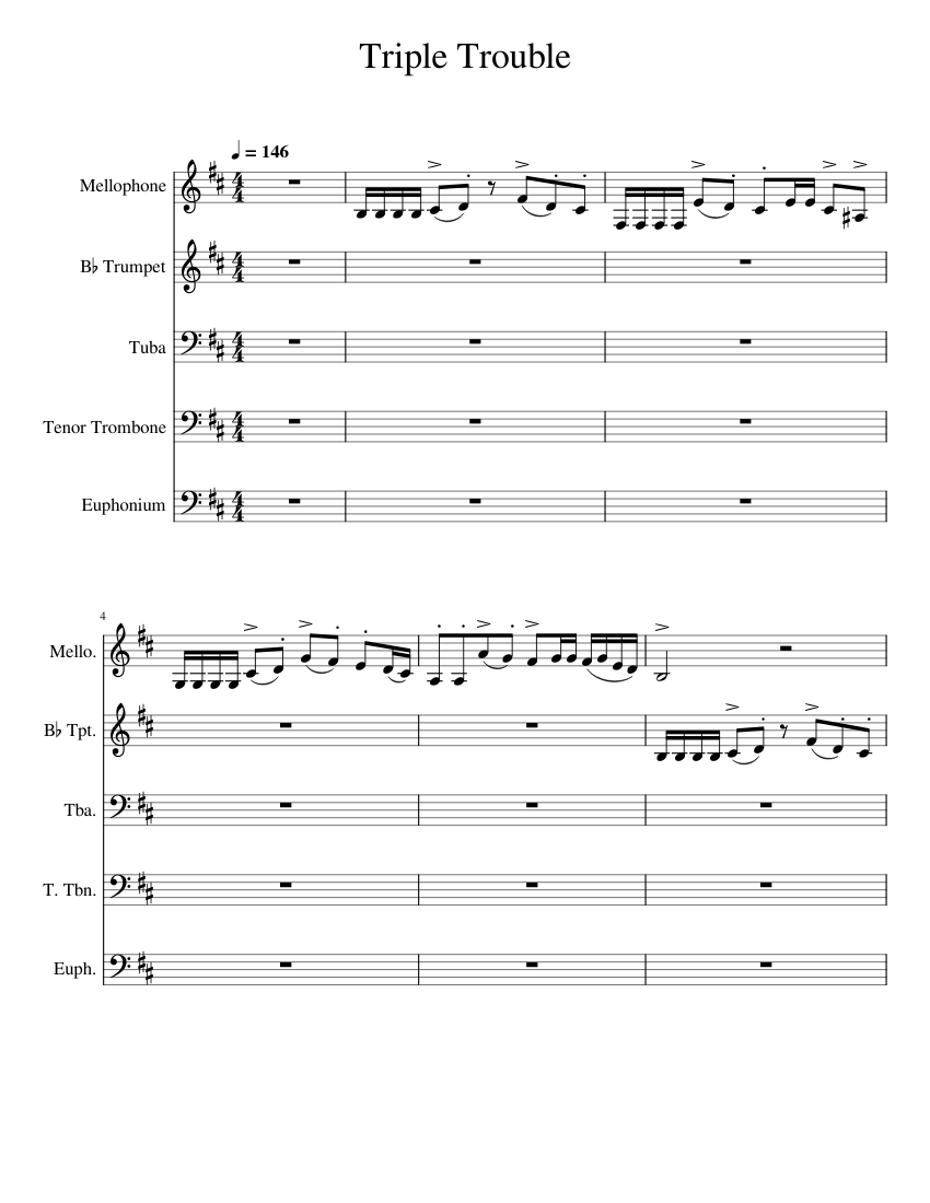 Triple Trouble Sheet music for Euphonium, Tuba, Mellophone, Trombone tenor & more instruments ...