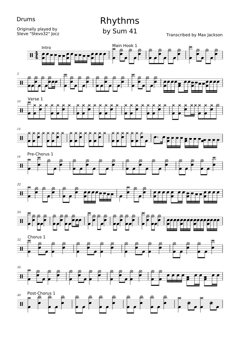 Rhythms – Sum 41 (Drums) Sheet music for Drum group (Solo) | Musescore.com