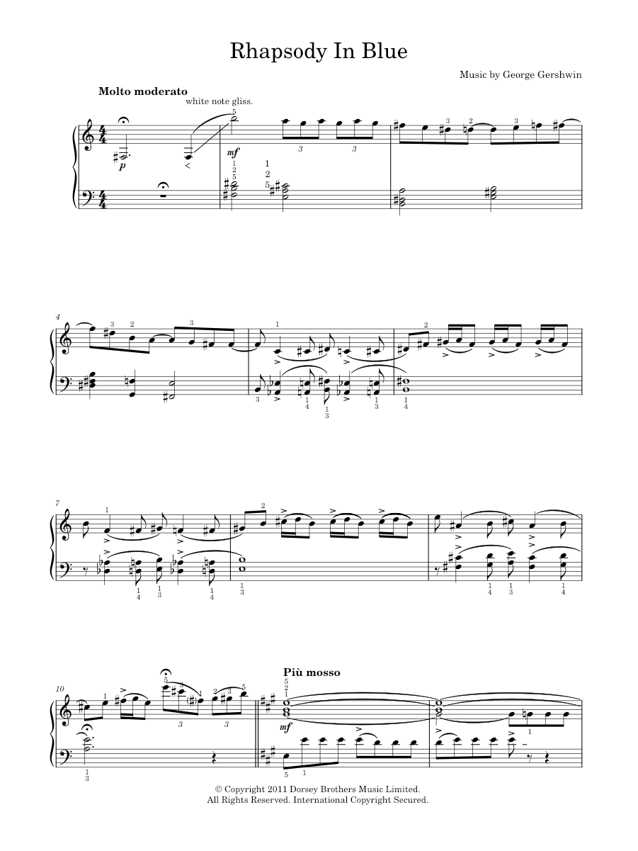 Rhapsody in Blue Sheet music for Piano by George Gershwin Official ...